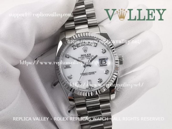 Rolex Day-Date 128239 Fluted Bezel MOP White Diamond Dial